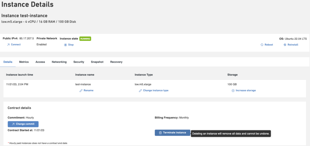 Managing Public Cloud instance details - Knowledge Base - Leaseweb